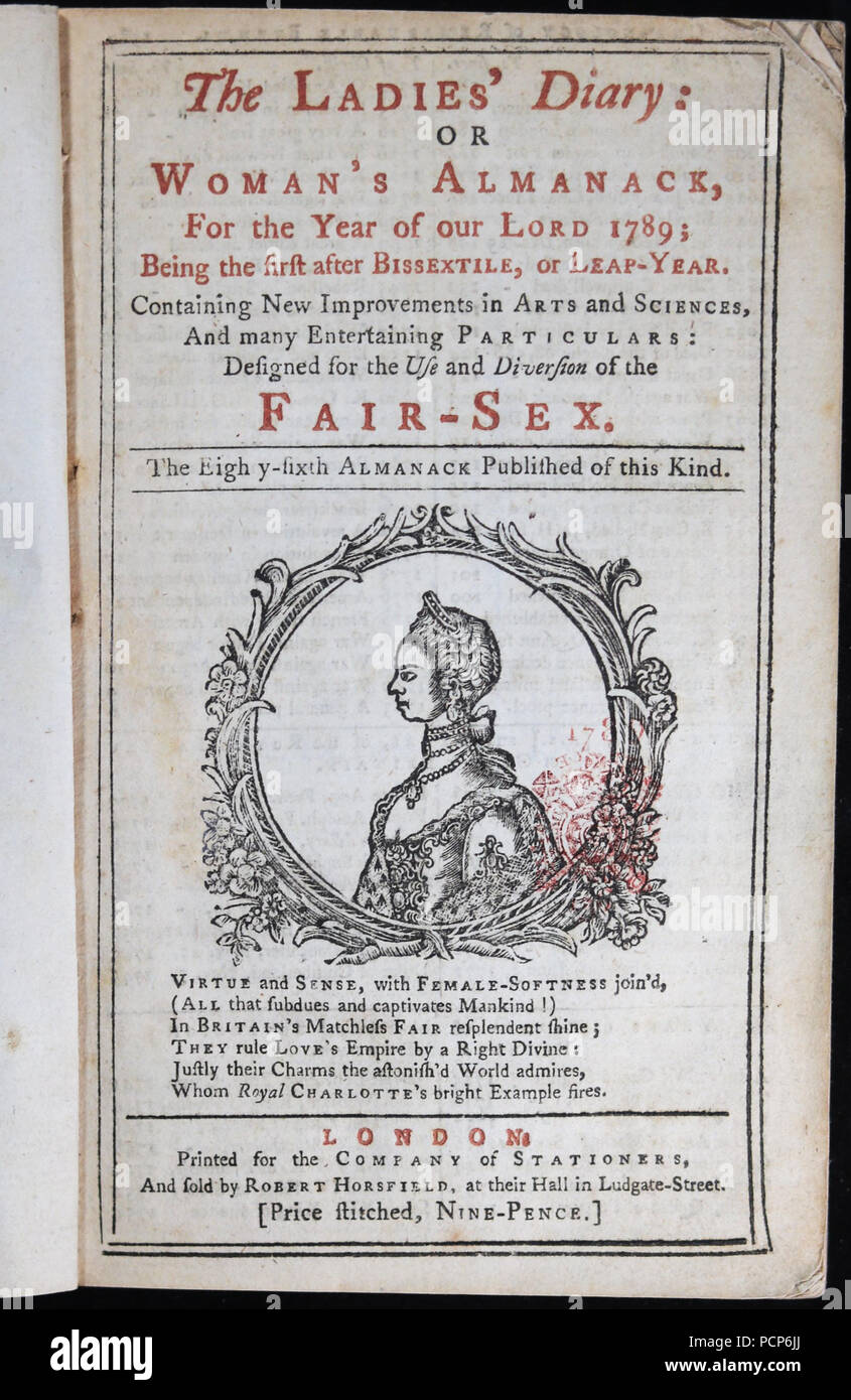 Cover of The Ladies' Diary or the Woman's Almanack, London , 1789 Stock Photo - Alamy