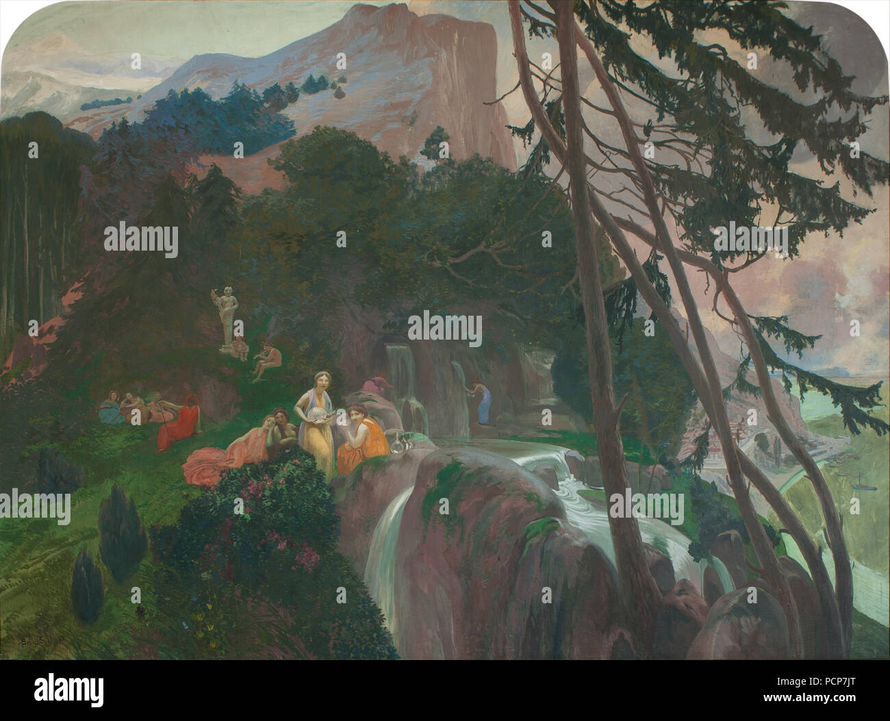 Nymphs at the source in an Arcadian landscape , ca 1904 Stock Photo - Alamy