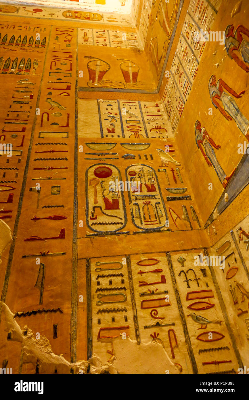 Hieroglyphics inside the tomb of Ramses iv or Ramesses iv (KV2) in the ...