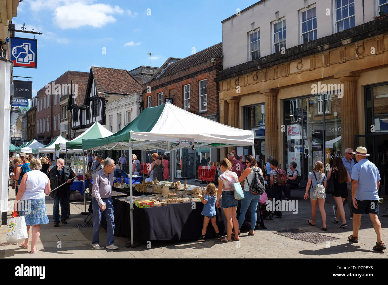 A market on the high street of Winchester, Hampshire, England Stock ...