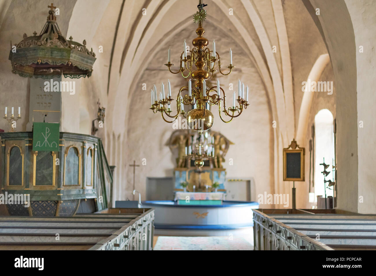 FINSTA, SWEDEN, AUGUST 2, 2018: Inside the church Skederid, birthplace ...