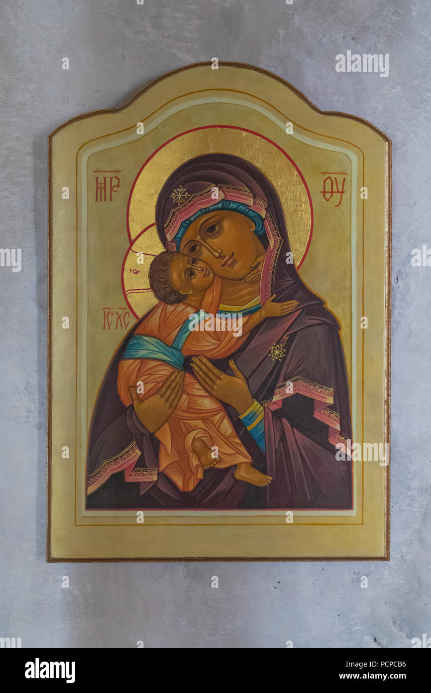 FINSTA, SWEDEN, AUGUST 2, 2018: Icon inside the church Skederid ...