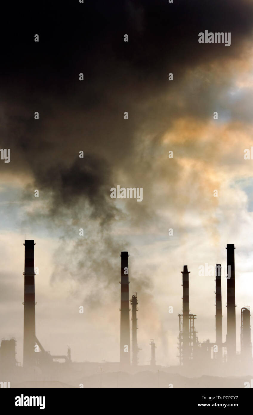 Big oil refinery in a misty morning seeing pollution in the air Stock ...