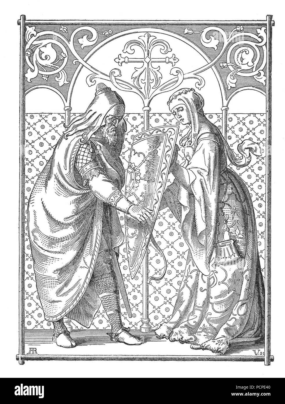 Alfred Rethel - Die Nibelungen 03 Die Schildübergabe Stock Photo - Alamy