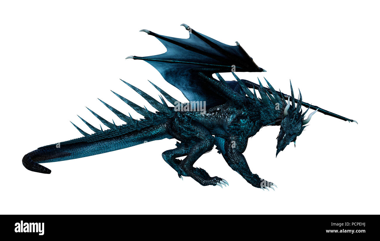 3D rendering of a black fairy tale dragon isolated on white background Stock Photo - Alamy