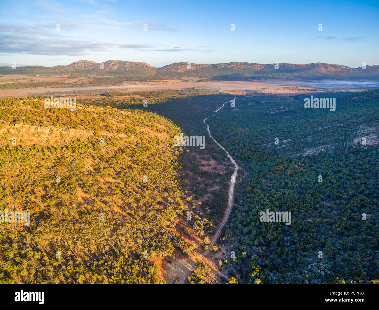 Aerial landscape of Flinders Ranges in South Australia at sunrise Stock ...