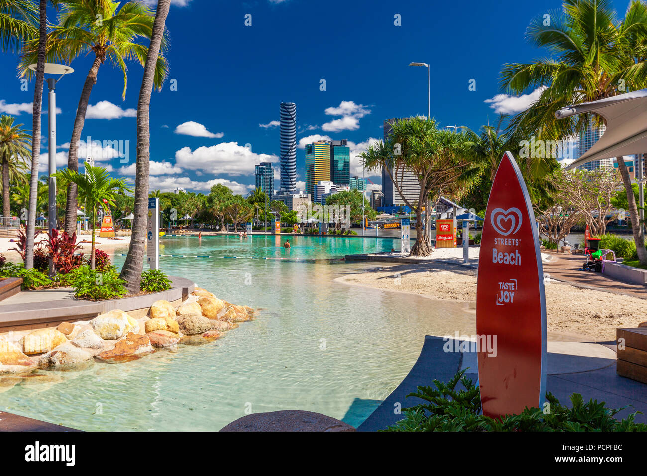 BRISBANE, AUS - NOV 18 2015: Streets Beach in South Bank Parkland. It's ...