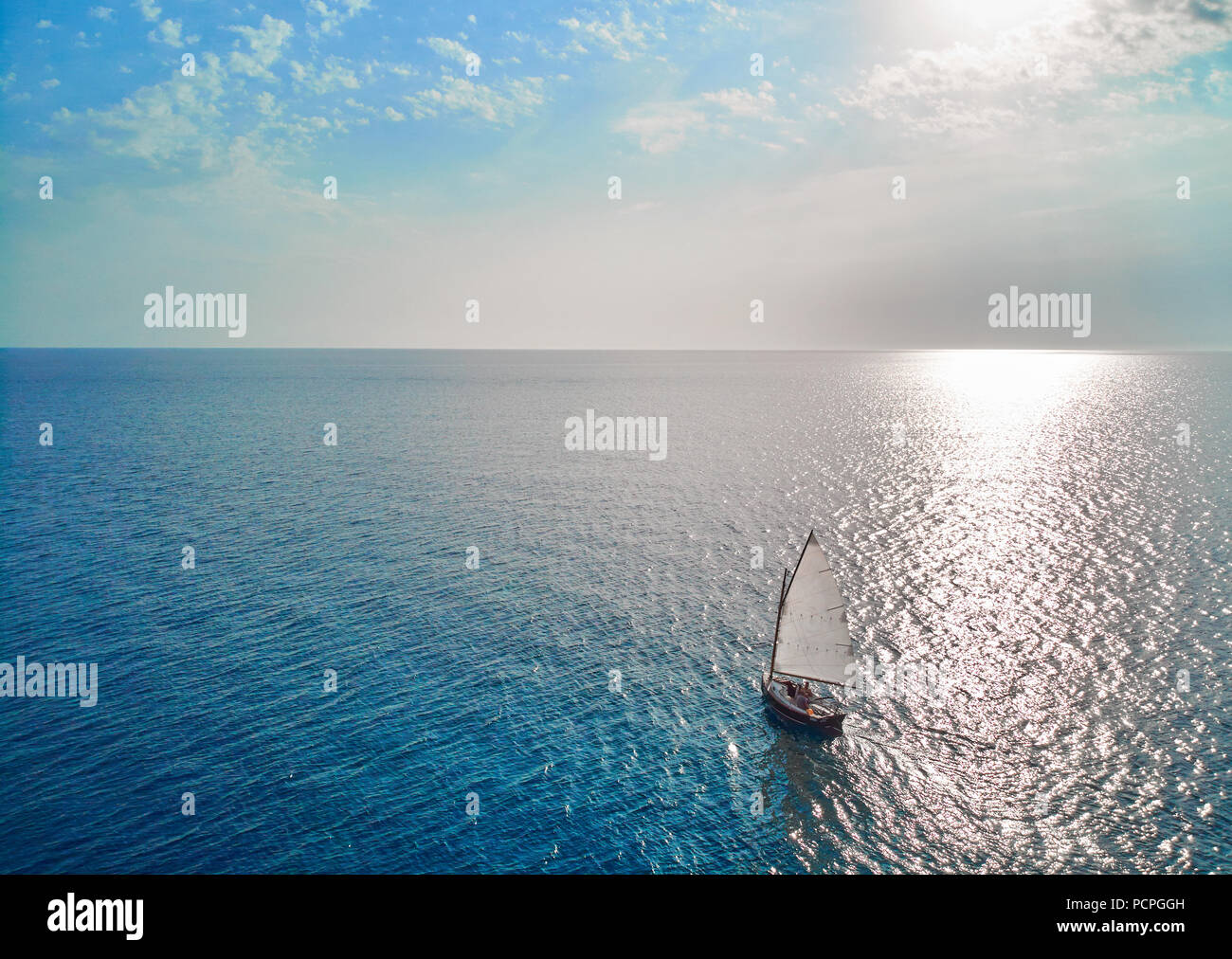top view of the sailboat in the sea Stock Photo - Alamy