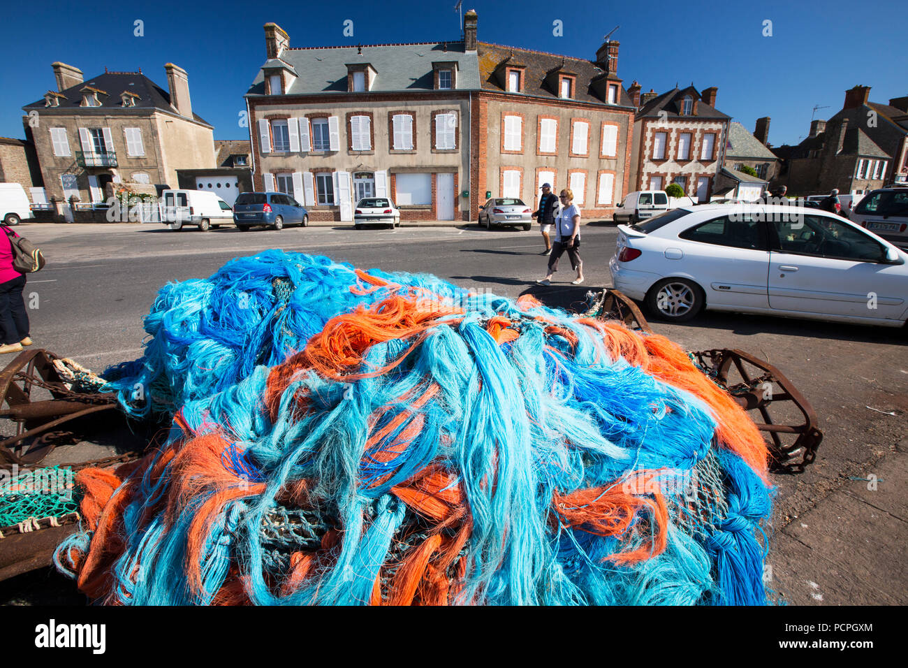 Old discarded fishing gear in Barfleur harbour, Normandy, France Stock ...