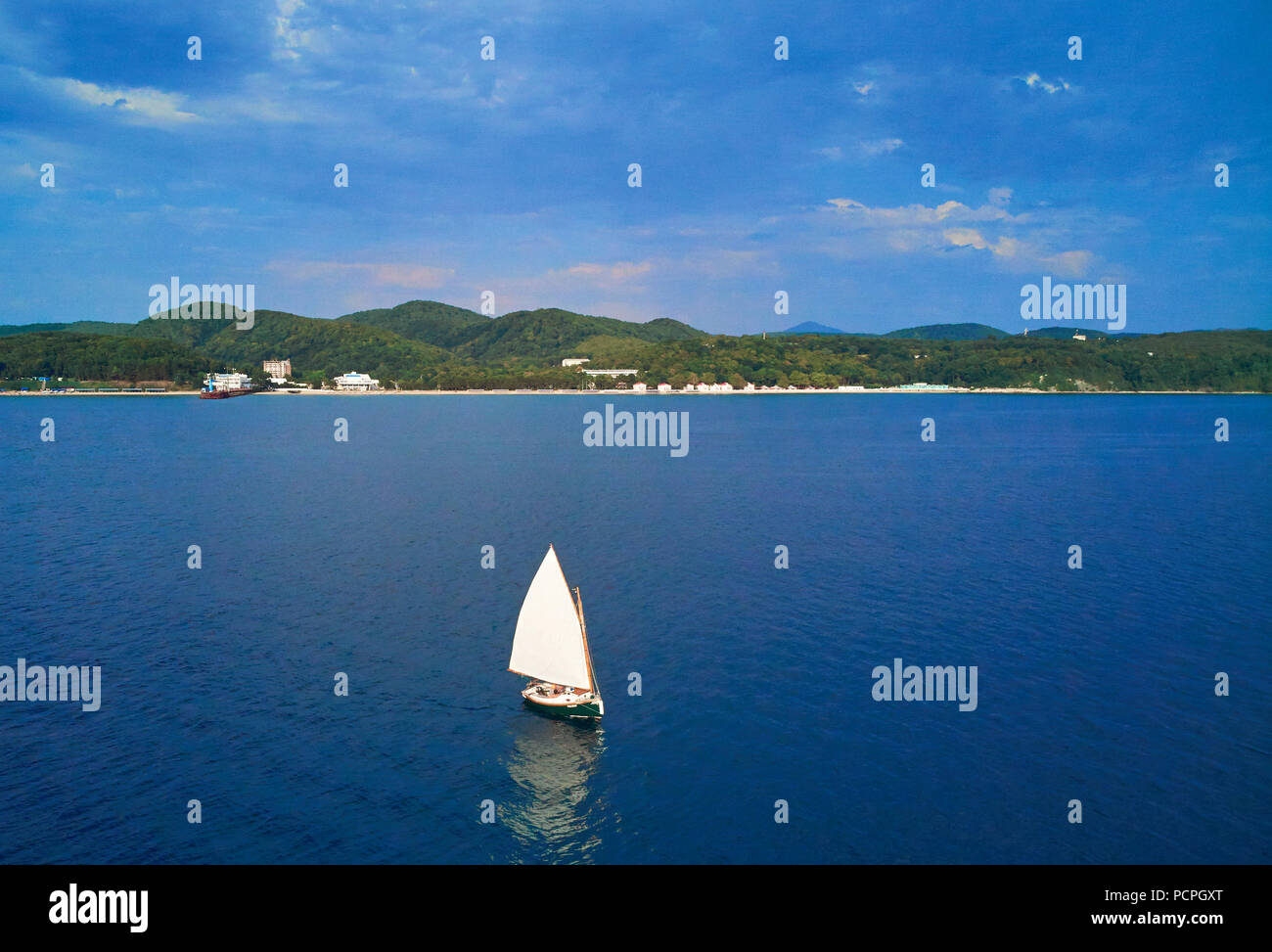 top view of the sailboat in the sea Stock Photo - Alamy
