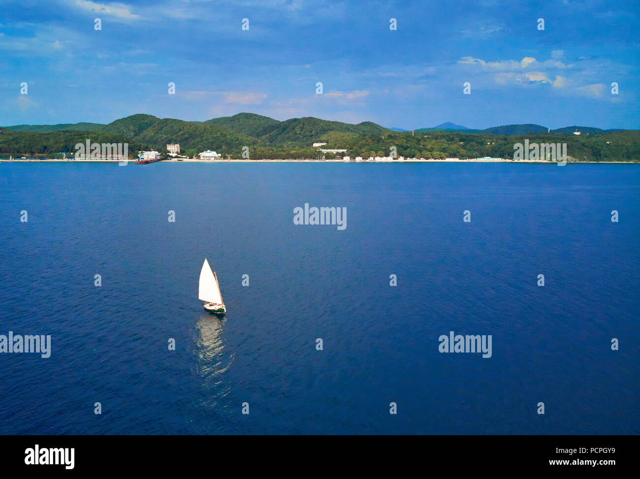 top view of the sailboat in the sea Stock Photo - Alamy