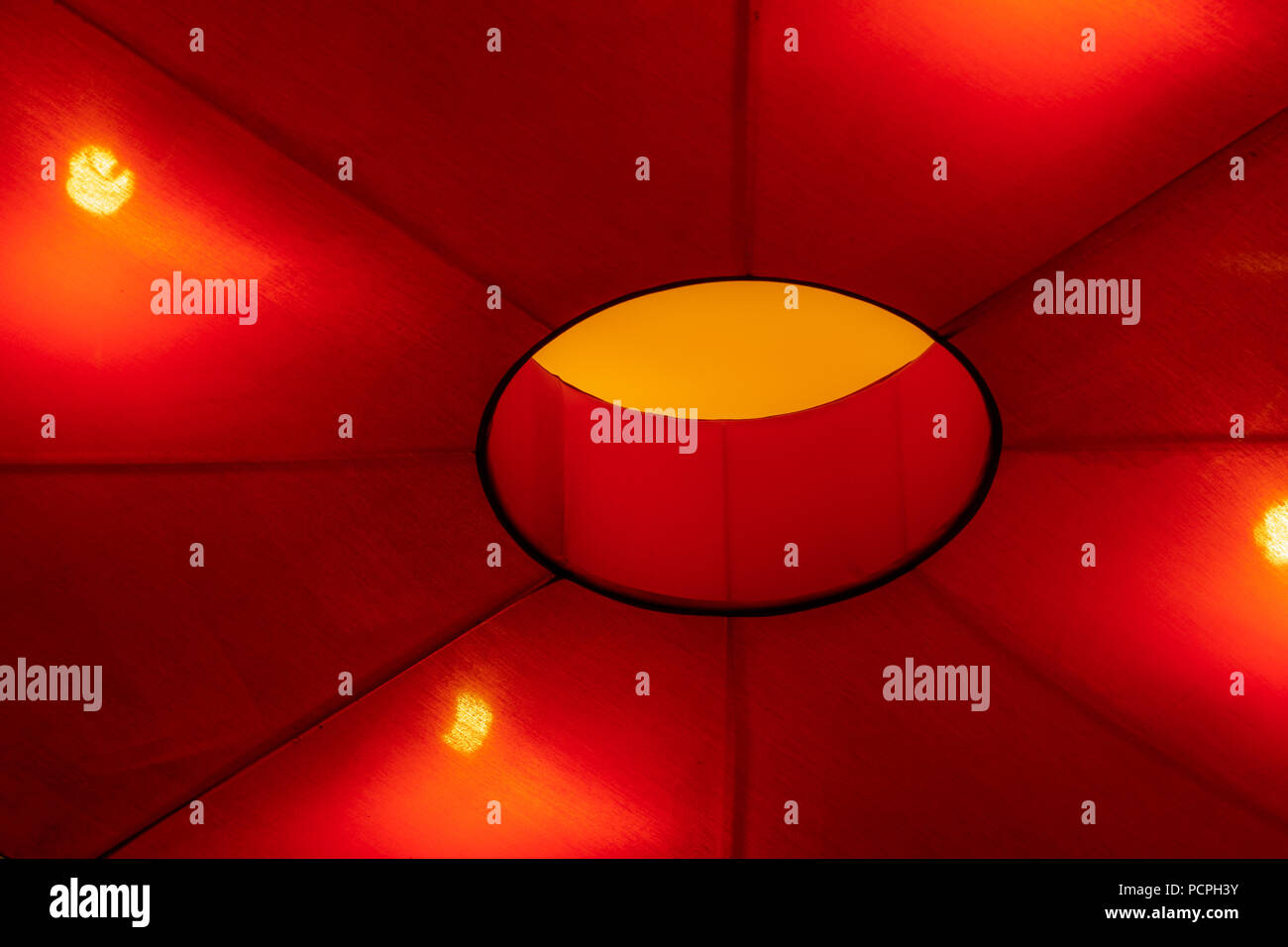 Interior ceiling red lights on dark background at night. Interior ...