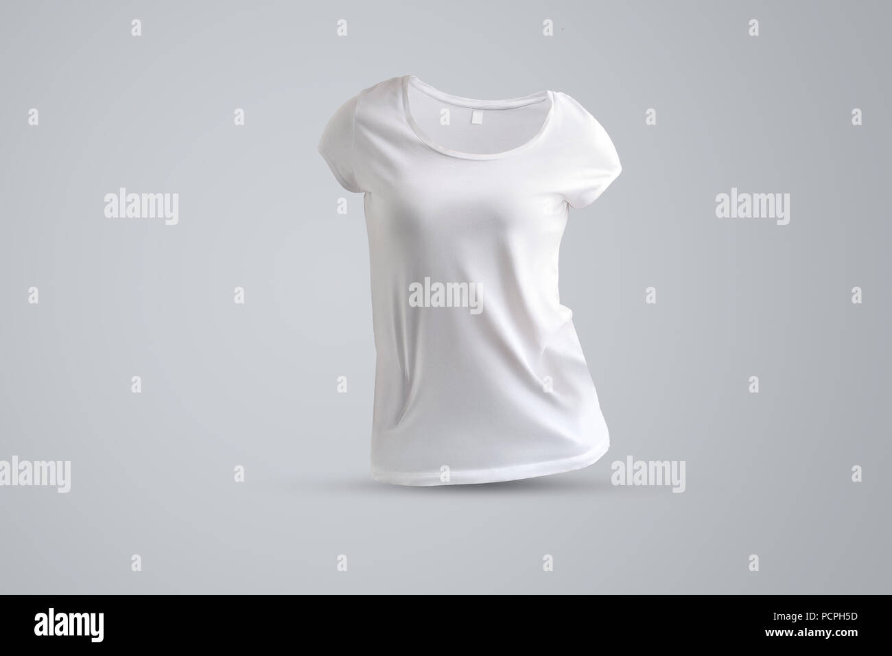 Universal mockup with shape of the white female t-shirt without body ...