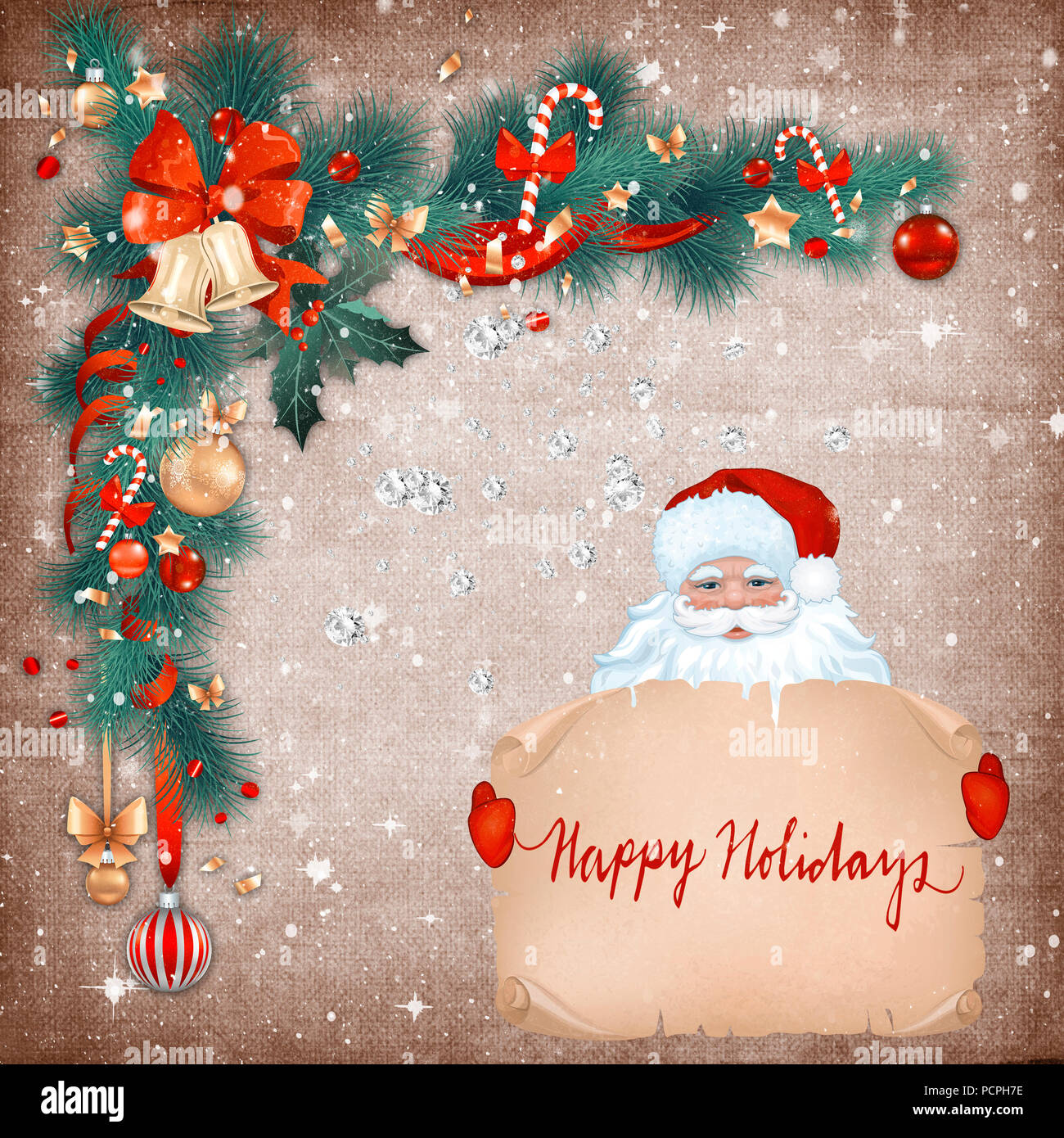 Beautiful Christmas card in vintage style with the image of Santa Claus ...