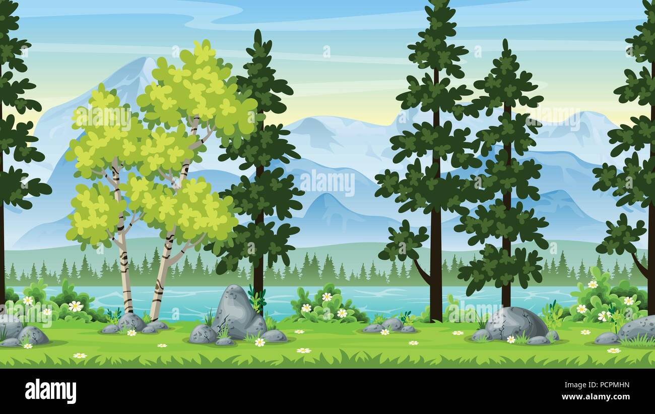 Seamless cartoon nature background. Vector illustration with separate ...