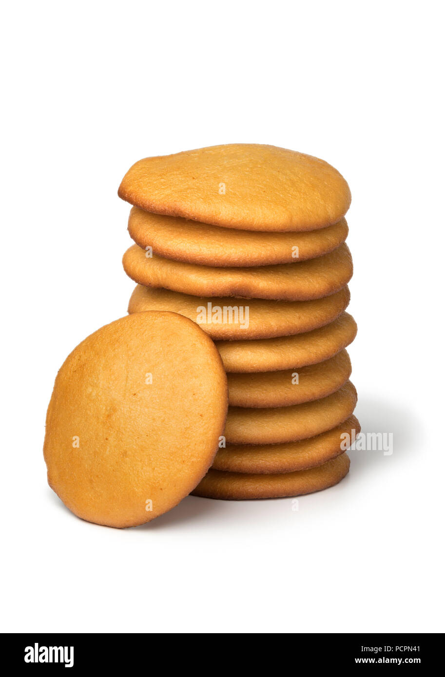 Heap of fresh baked traditional Dutch eierkoeken isolated on white ...
