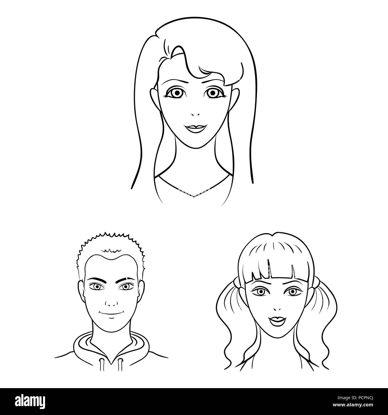 Avatar and face outline icons in set collection for design. A person ...