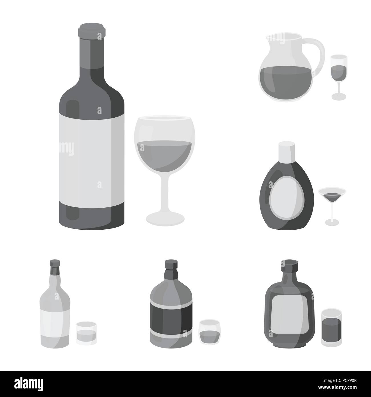 Types of alcohol monochrome icons in set collection for design. Alcohol ...