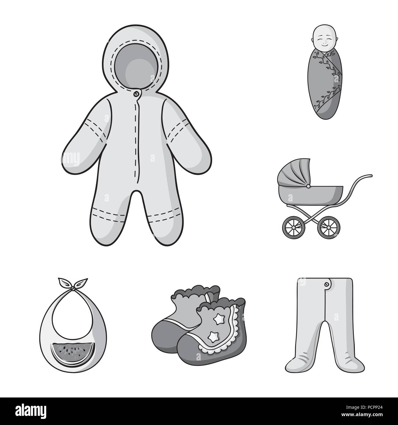 Birth of a baby monochrome icons in set collection for design. Newborn ...
