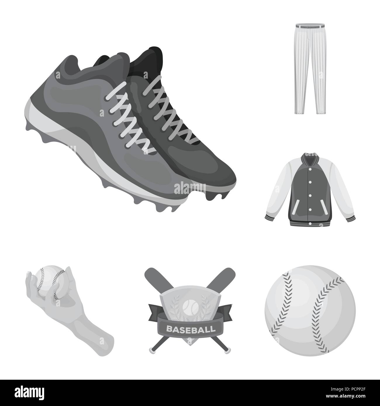 Baseball and attributes monochrome icons in set collection for design ...