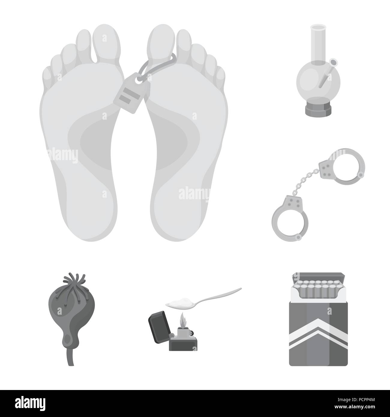 Drug addiction and attributes monochrome icons in set collection for ...