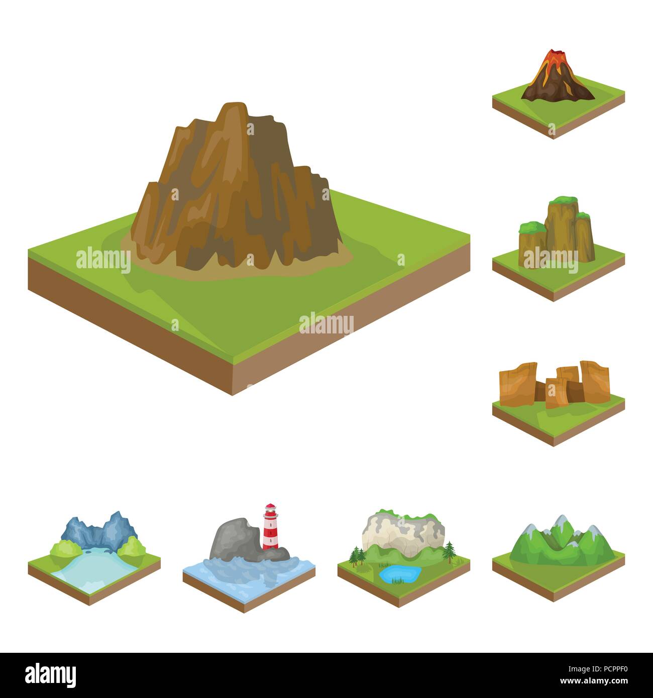 Mountains, massive cartoon icons in set collection for design. The ...