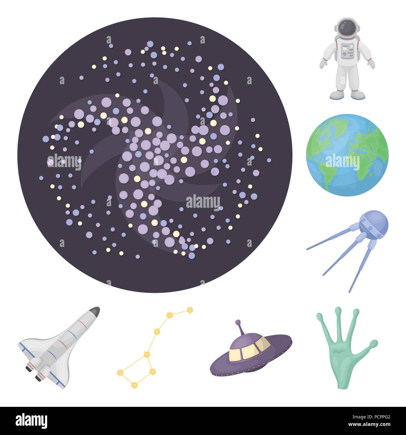 Space technology cartoon icons in set collection for design.Spacecraft ...
