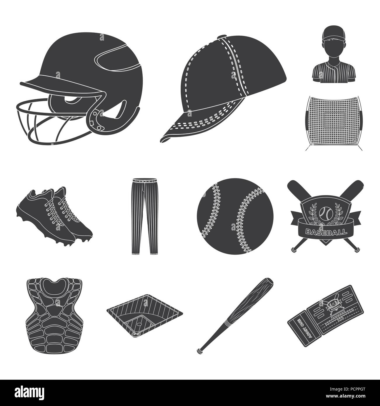 Baseball and attributes black icons in set collection for design ...