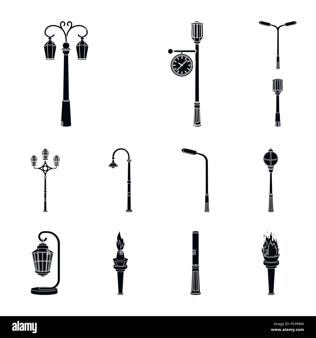 Lamp post black icons in set collection for design. Lantern and ...