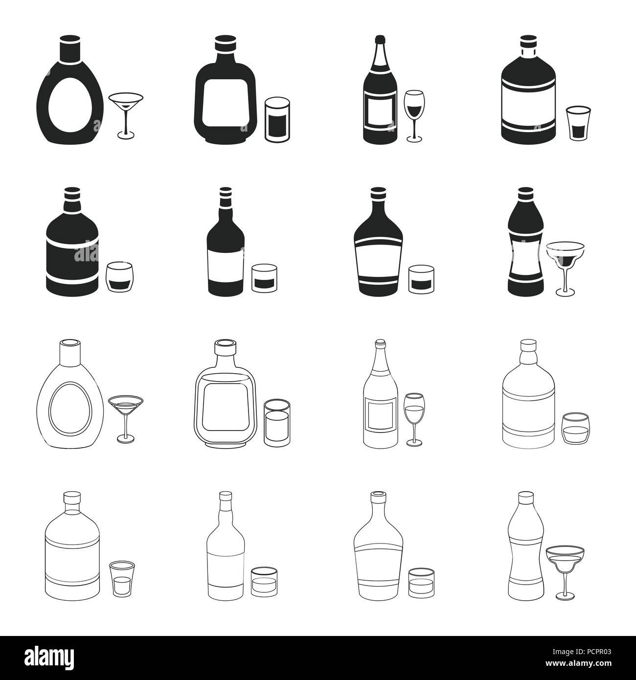 Whiskey, liquor, rum, vermouth.Alcohol set collection icons in black ...