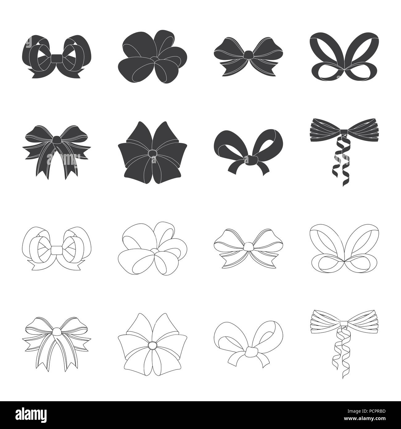 Multicolored bows cartoon,black,flat,outline icons in set collection ...