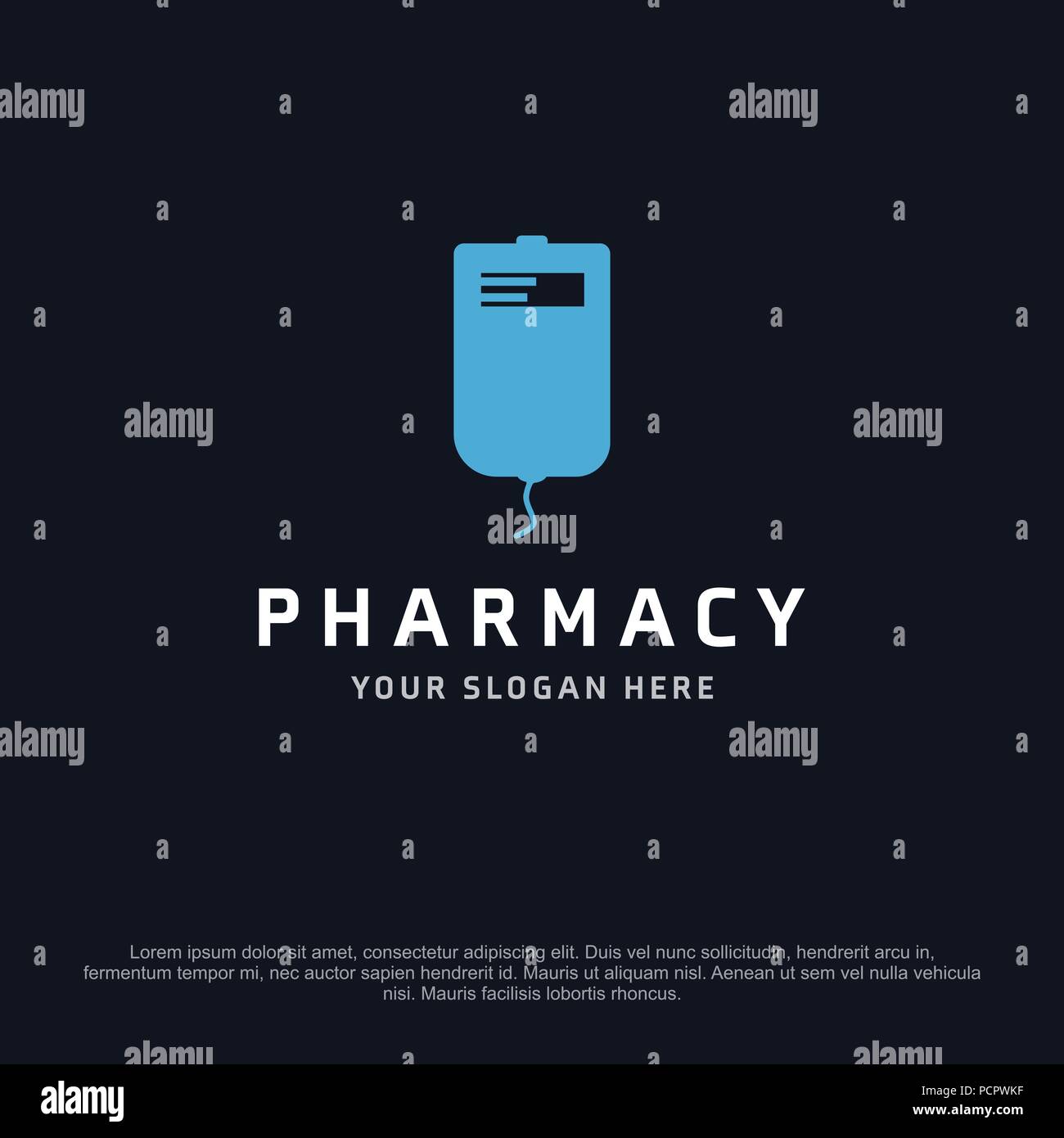 Pharmacy logo design with typography and dark background vector Stock ...