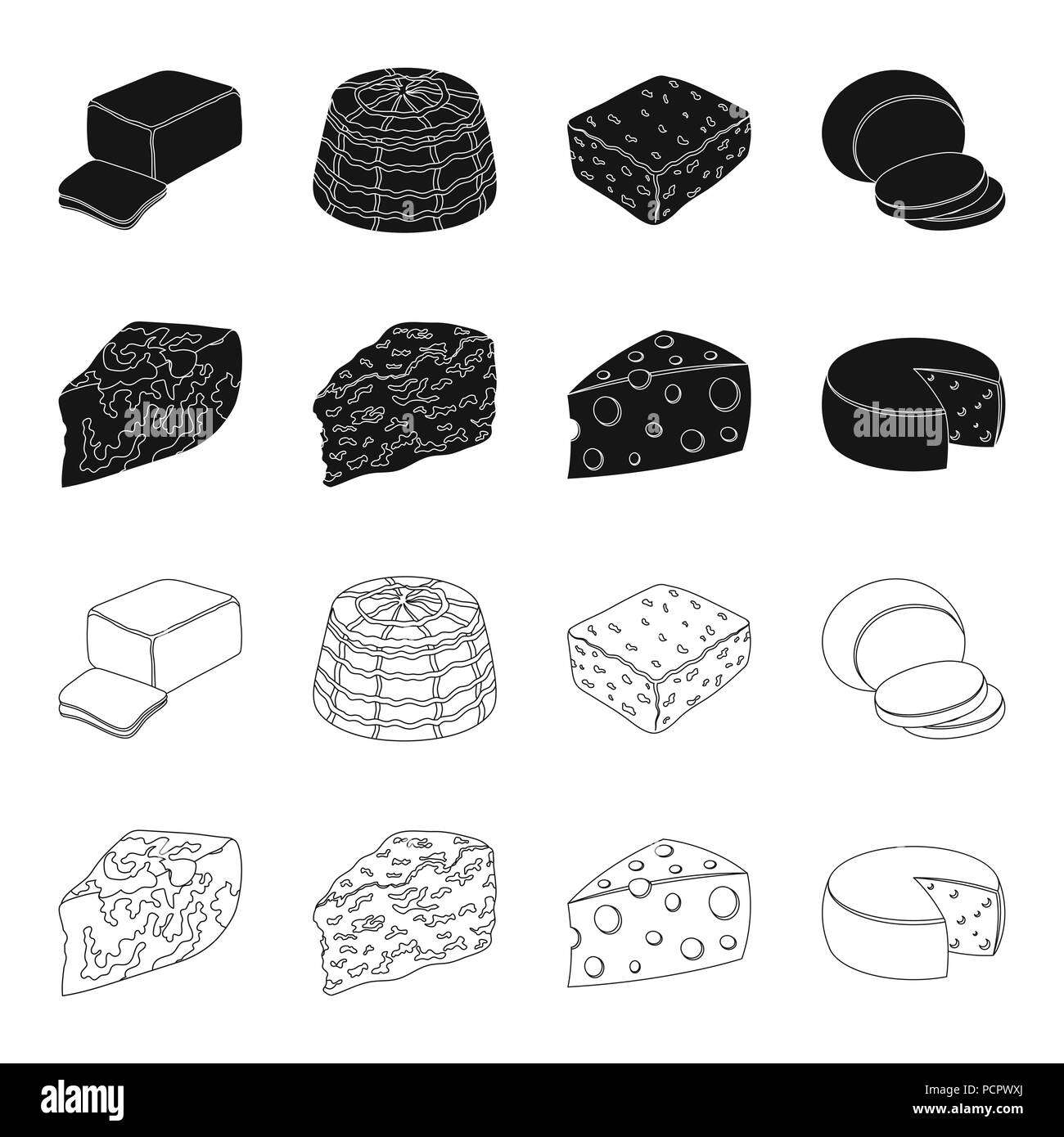 Parmesan, roquefort, maasdam, gauda.Different types of cheese set ...