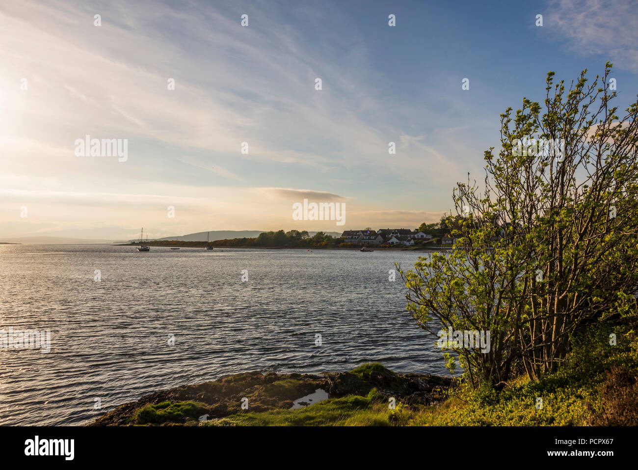 sunset over the Connel bridge and Lora waterfall Stock Photo - Alamy