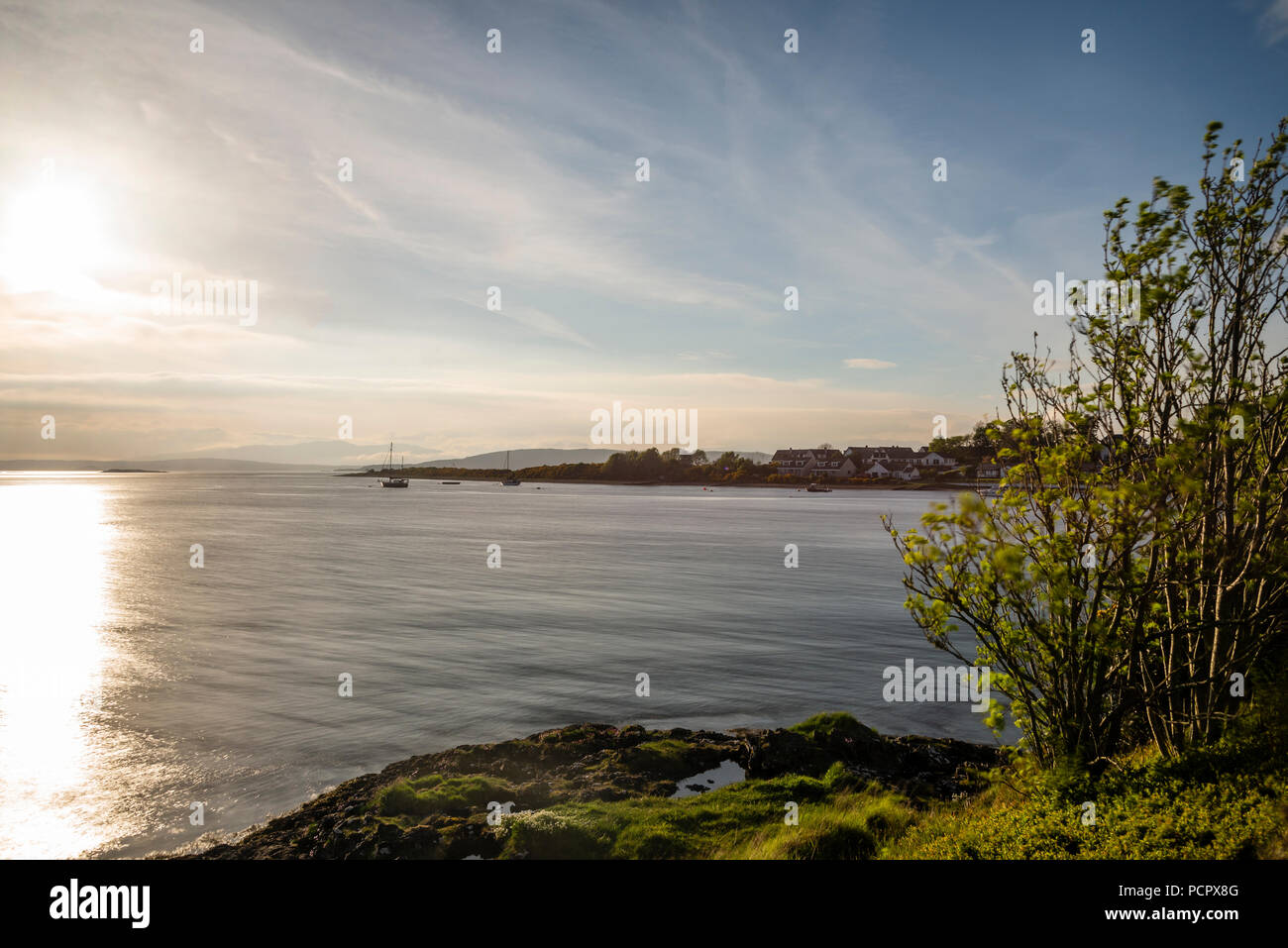 sunset over the Connel bridge and Lora waterfall Stock Photo - Alamy