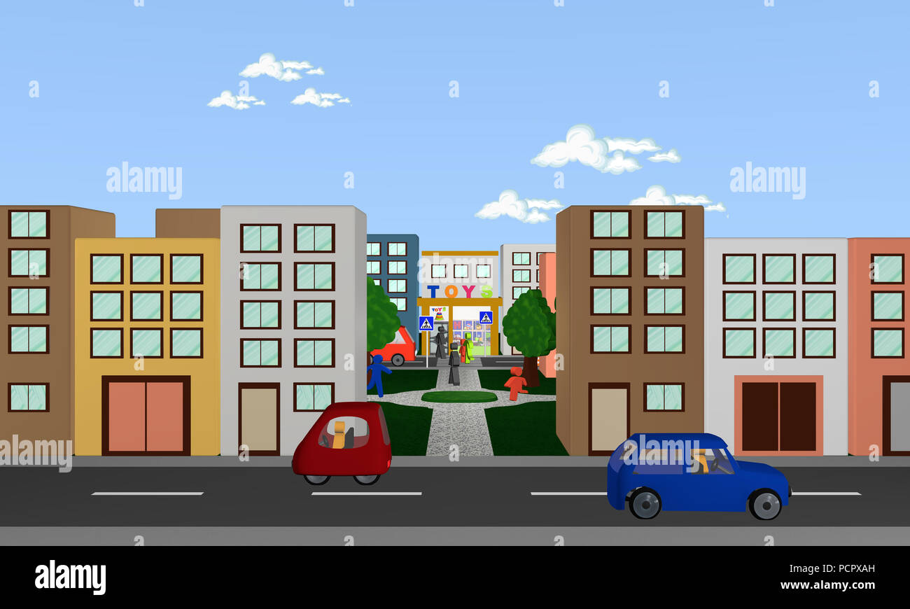 City view from the front with a view of the park. 3d rendering Stock ...