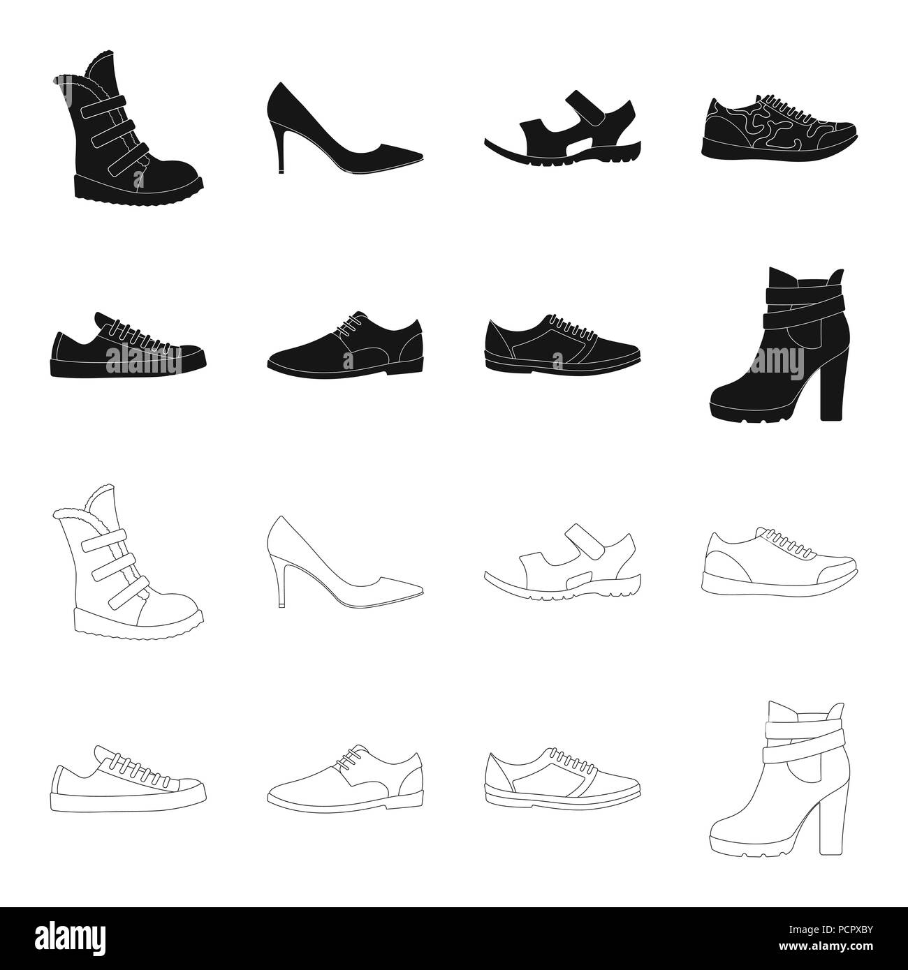A set of icons on a variety of shoes.Different shoes single icon in ...