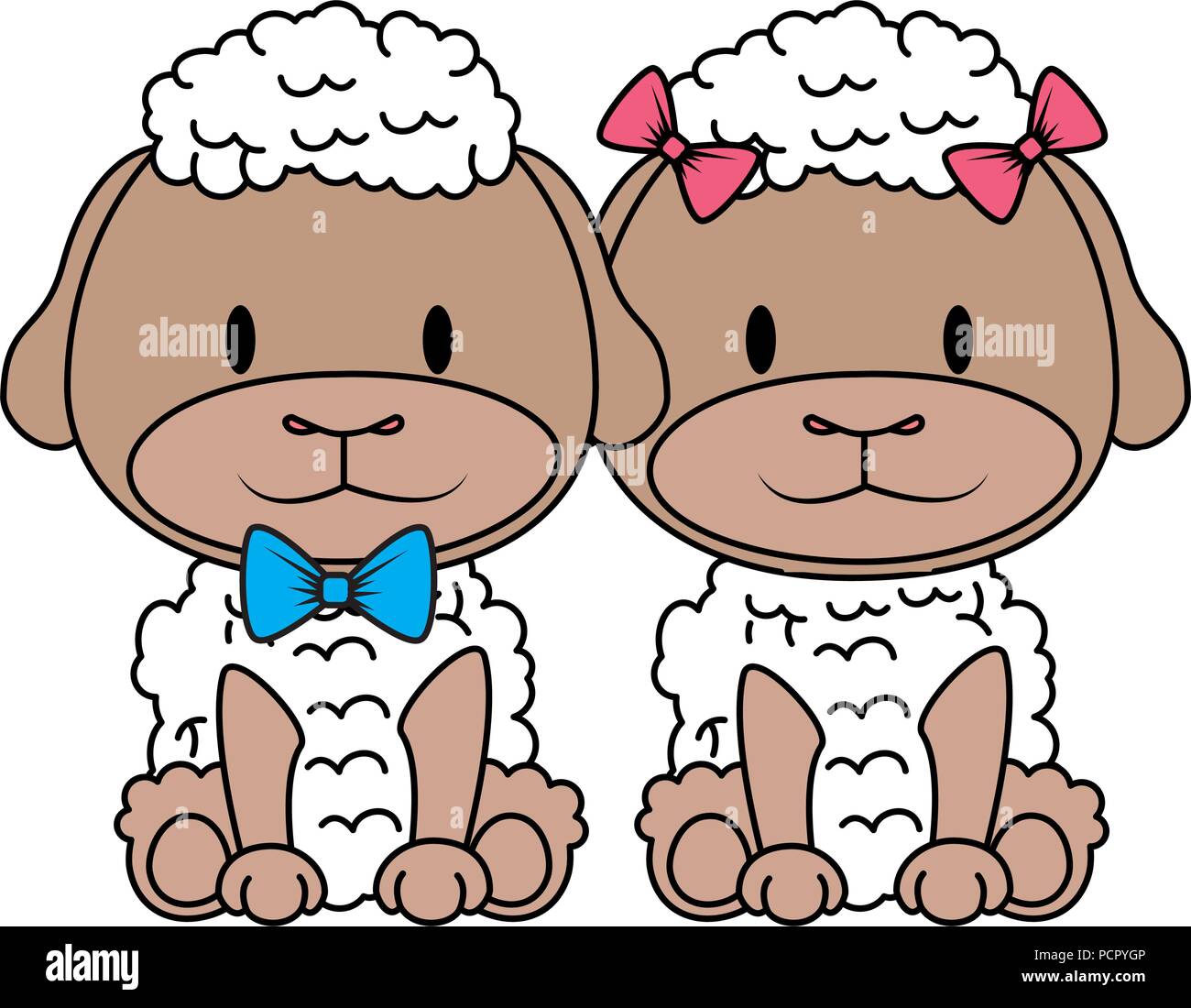 cute and adorable couple sheep characters vector illustration design ...