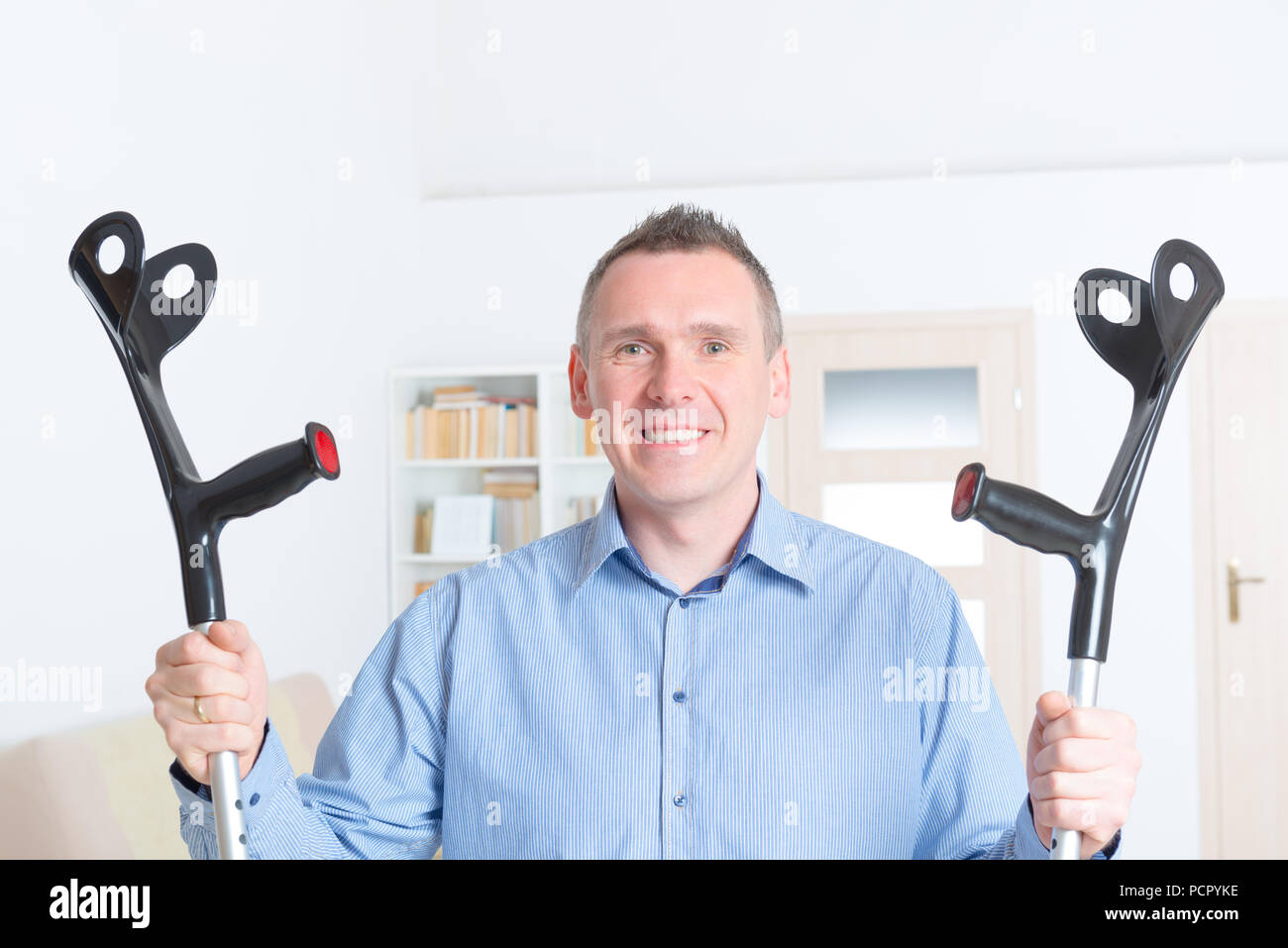 Happy man recovered after legs illness Stock Photo - Alamy