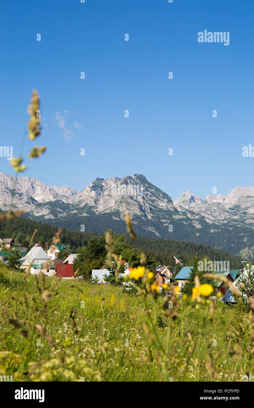View of Zabljak town with mountains in the background, Zabljak ...