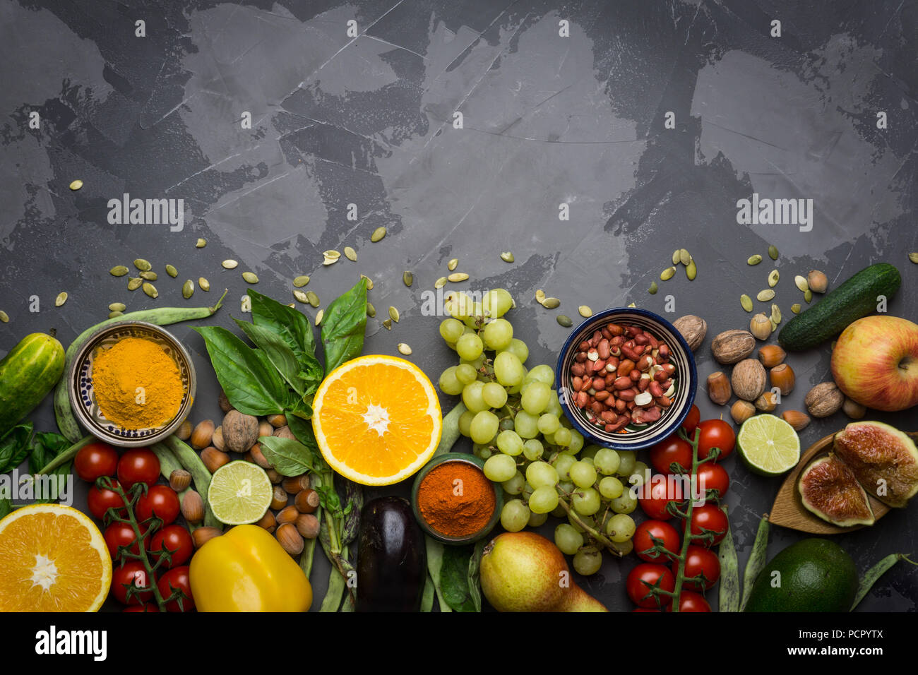 Healthy food background, frame of organic food. Ingredients for healthy ...
