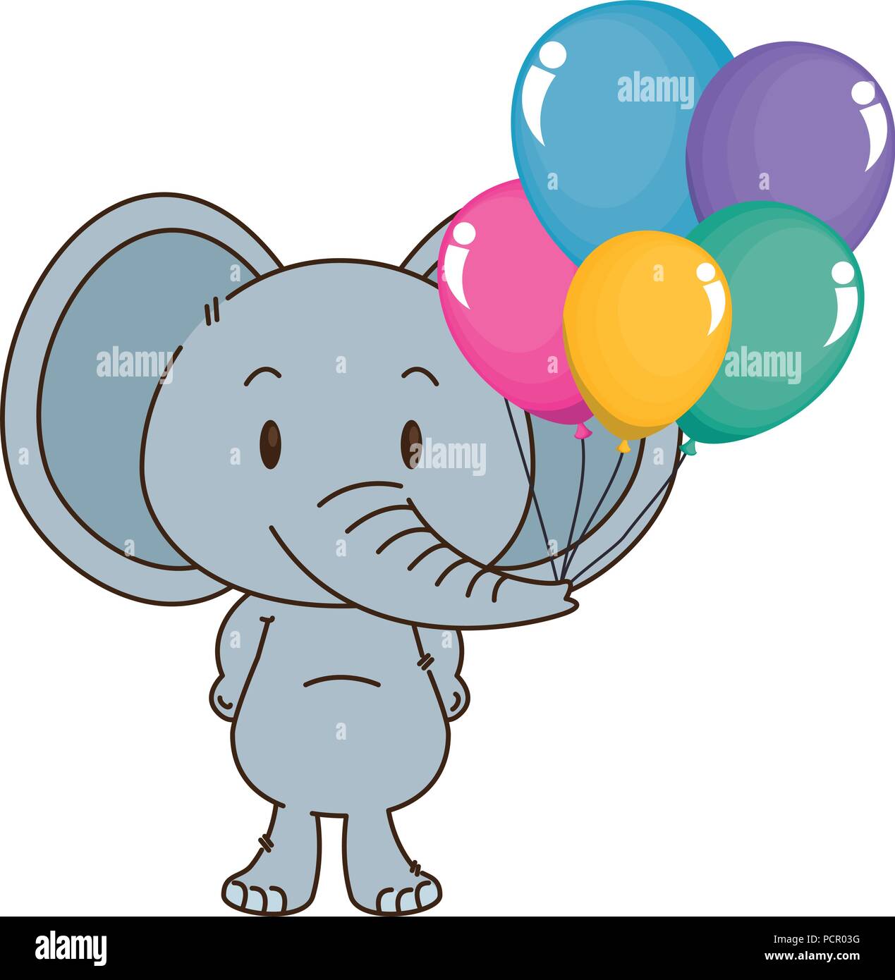 cute and adorable elephant with balloons helium vector illustration ...