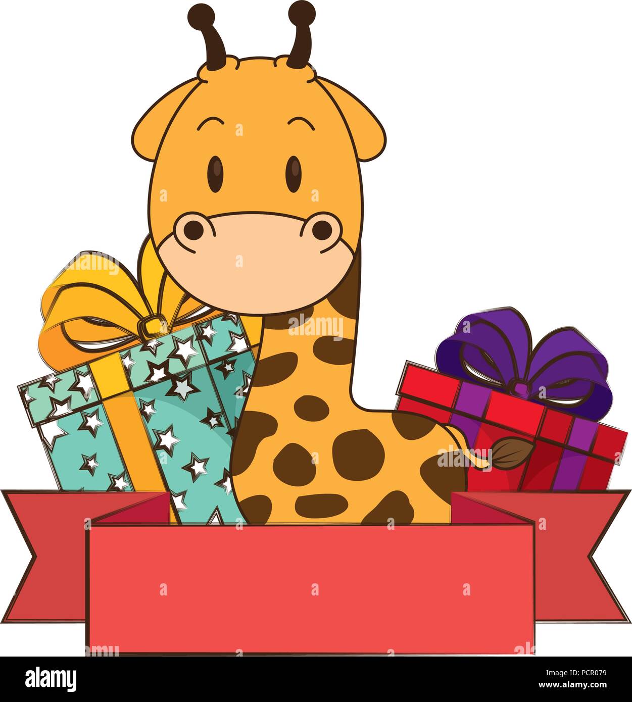 cute and adorable giraffe with gifts vector illustration design Stock ...