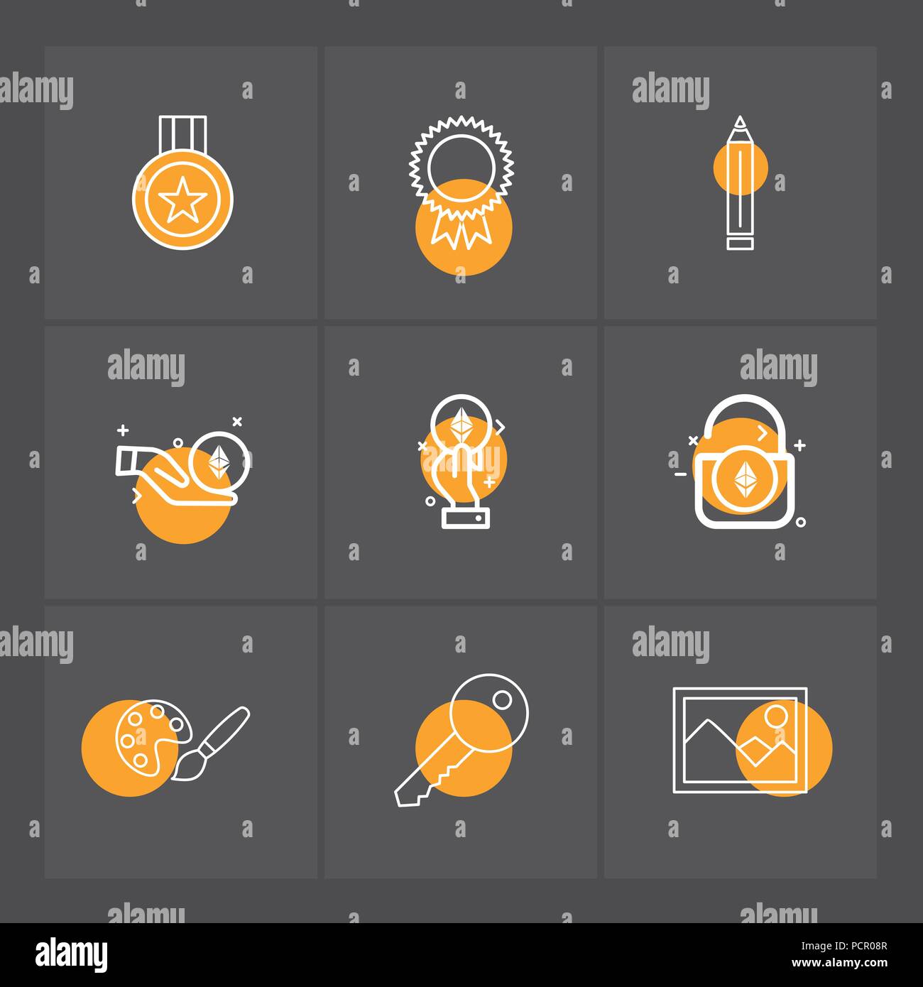 medal , badge , pencil , unlock , scenery , key , paint , icon, vector ...