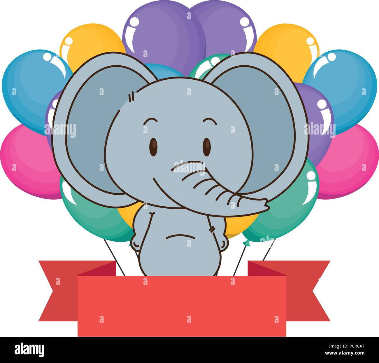 adorable elephant with balloons helium and ribbon vector illustration ...