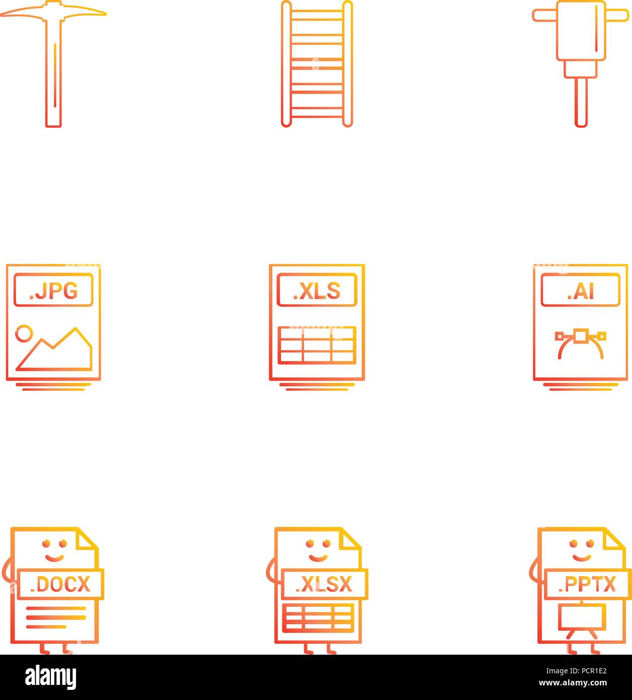 Axe , ladder , jack hammer , jpg , xls , ai , docx , document , xls ...