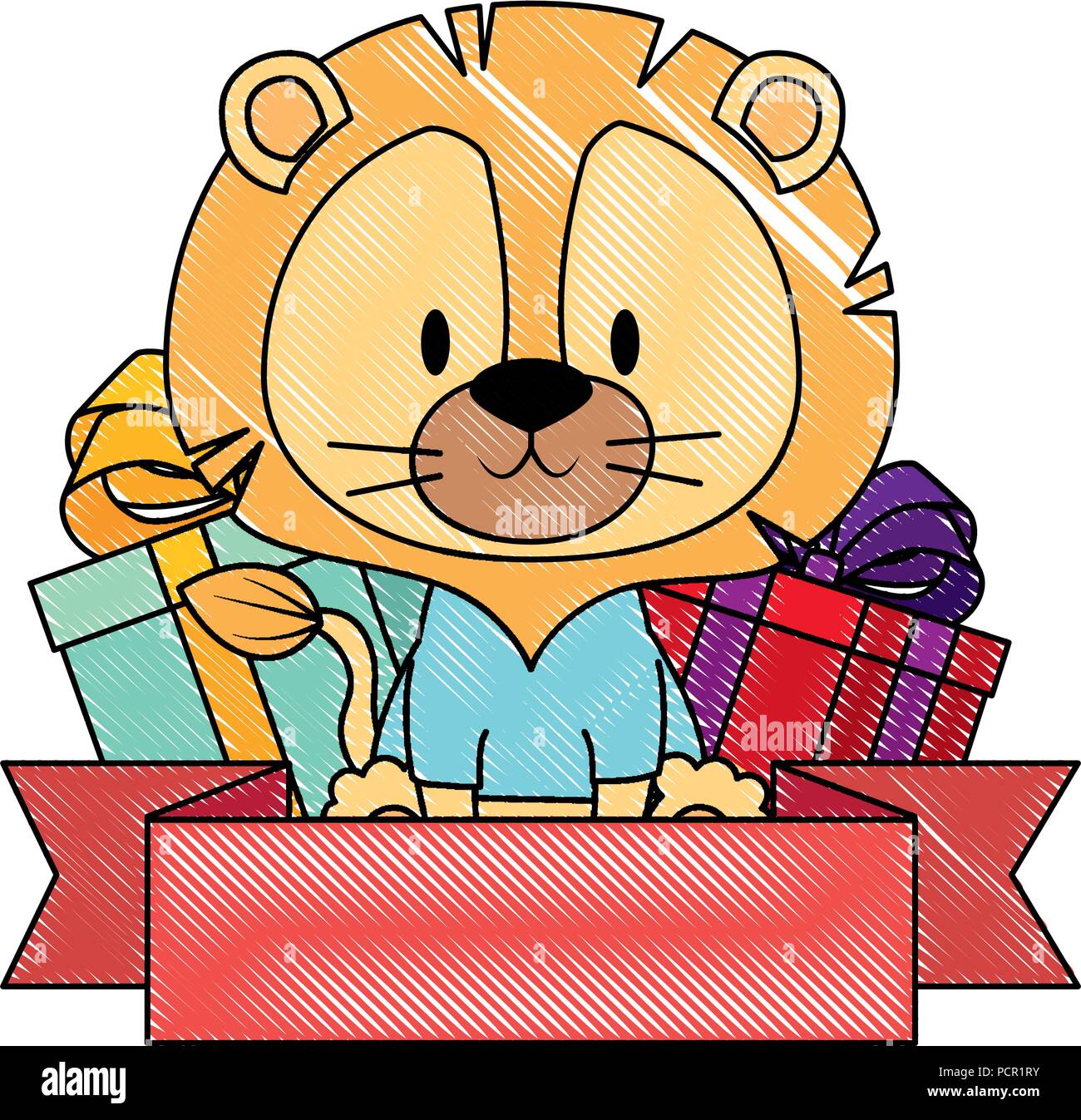 cute and adorable lion with gifts vector illustration design Stock ...
