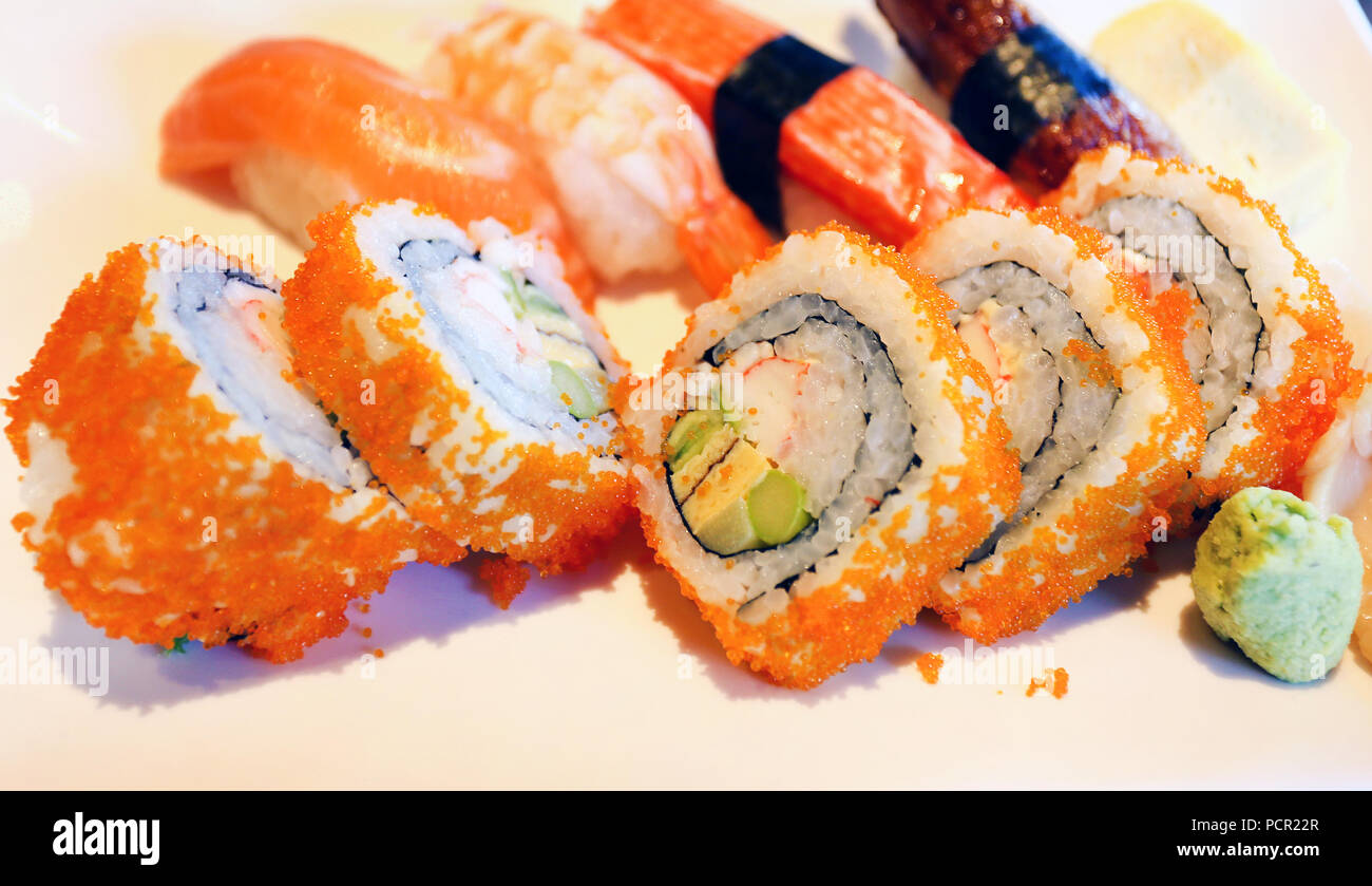 Photo of a macro background of delicious sushi Stock Photo - Alamy