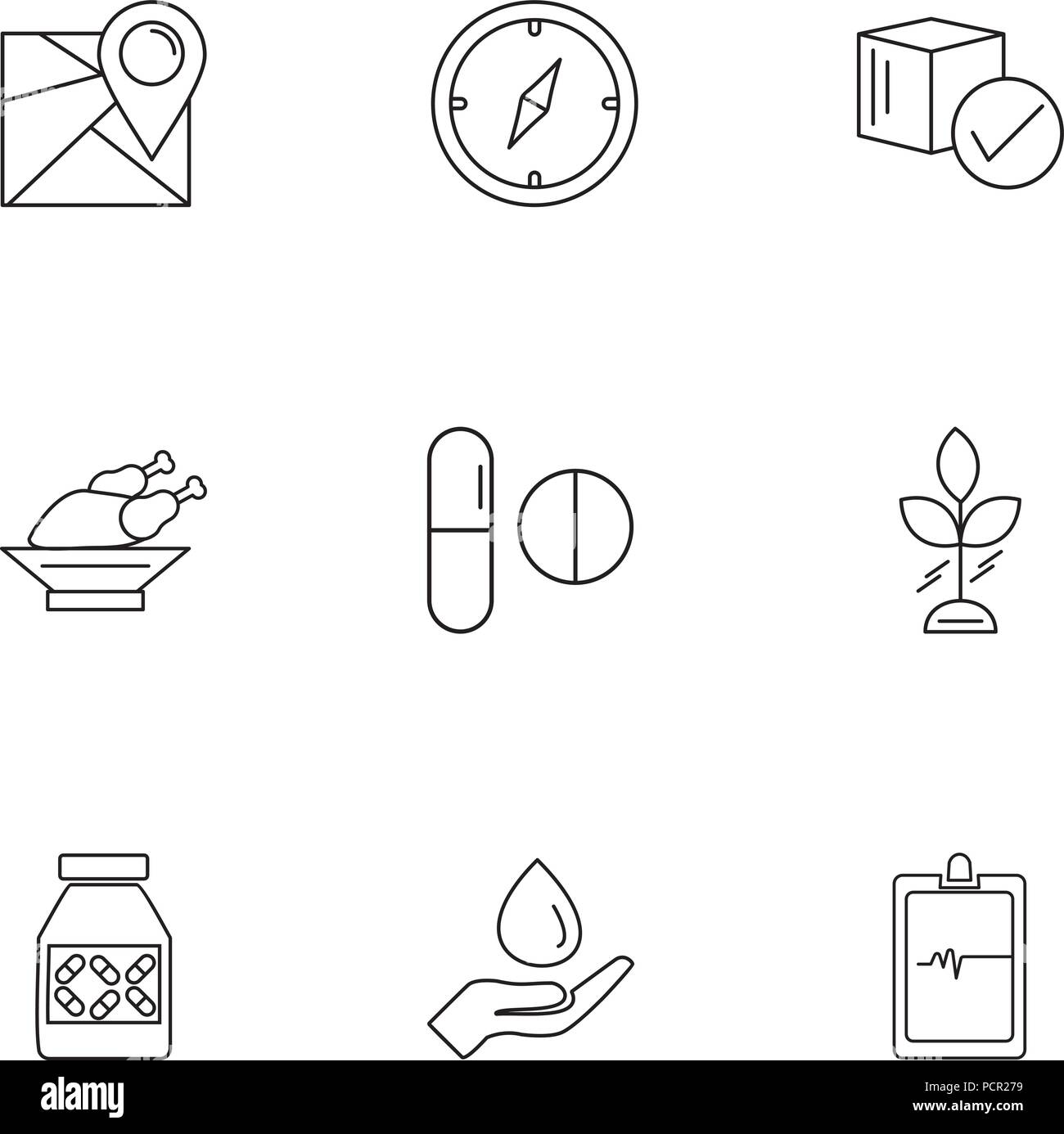 navigation , compass , medicine , ecg , fruits , health , fitness ...