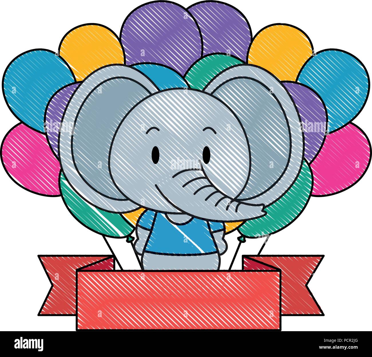adorable elephant with balloons helium and ribbon vector illustration ...
